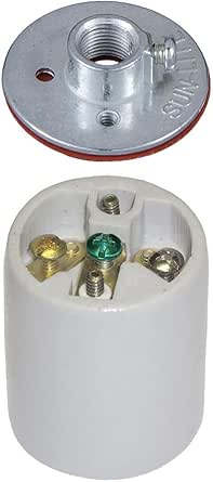 B&P Lamp Keyless Porcelain 3 Terminal Socket with Ground Screw ...