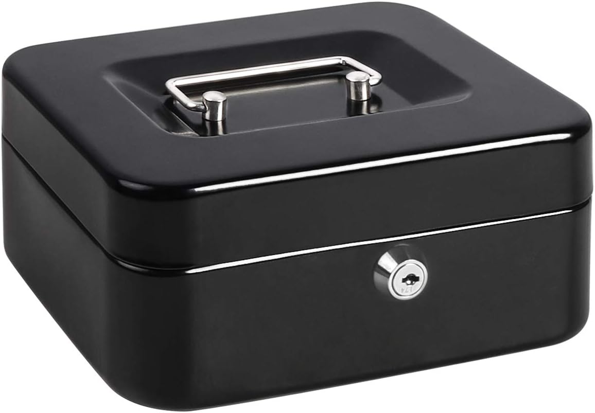 Cash Box with Money Tray, Metal Locking Money Box with Key Lock for ...
