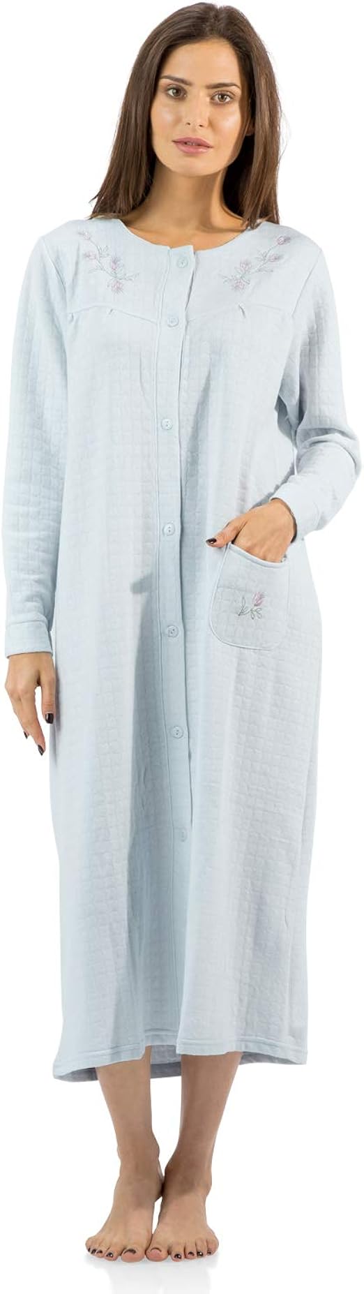 Casual Nights Women's Long Quilted Button Down Robe House Dress at ...