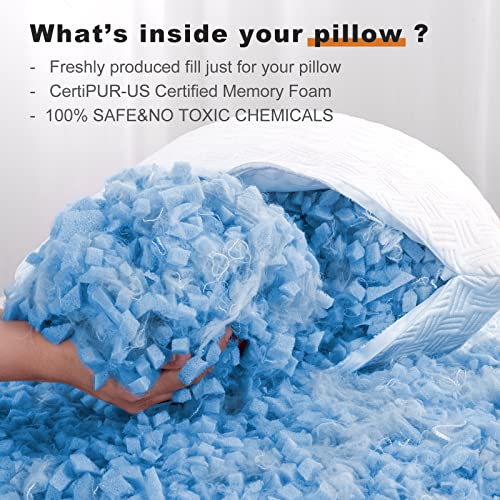 OYT Memory Foam Cooling Bed Pillows for Sleeping - 2 Pack Adjustable Standard Size Gel Shredded ...
