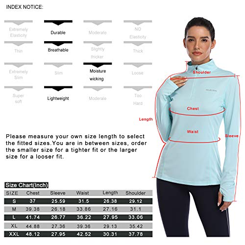 HISKYWIN Womens UPF 50+ Sun Protection Tops Long Sleeve Half-Zip Thumb Hole Outdoor Performance ...