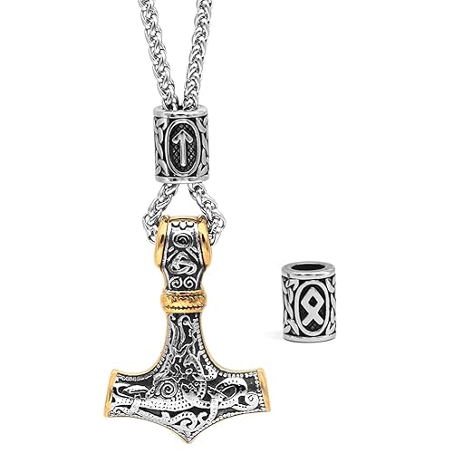 Viking thor hammer mjolnir necklace for men rune amulet noridc jewelry ...