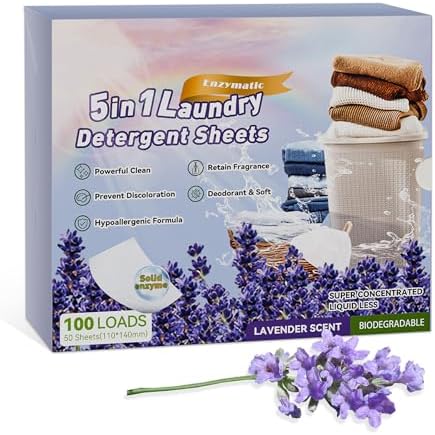 KASTWAVE Travel Laundry Detergent Sheets, Lavender Scent, 100 Loads (50 Sheets), Eco-Friendly ...