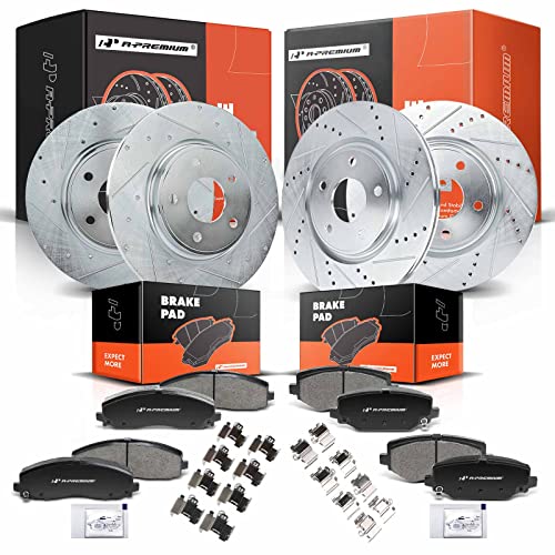 A-Premium Front & Rear Drilled and Slotted Disc Brake Rotors + Ceramic Pads Kit Compatible with ...