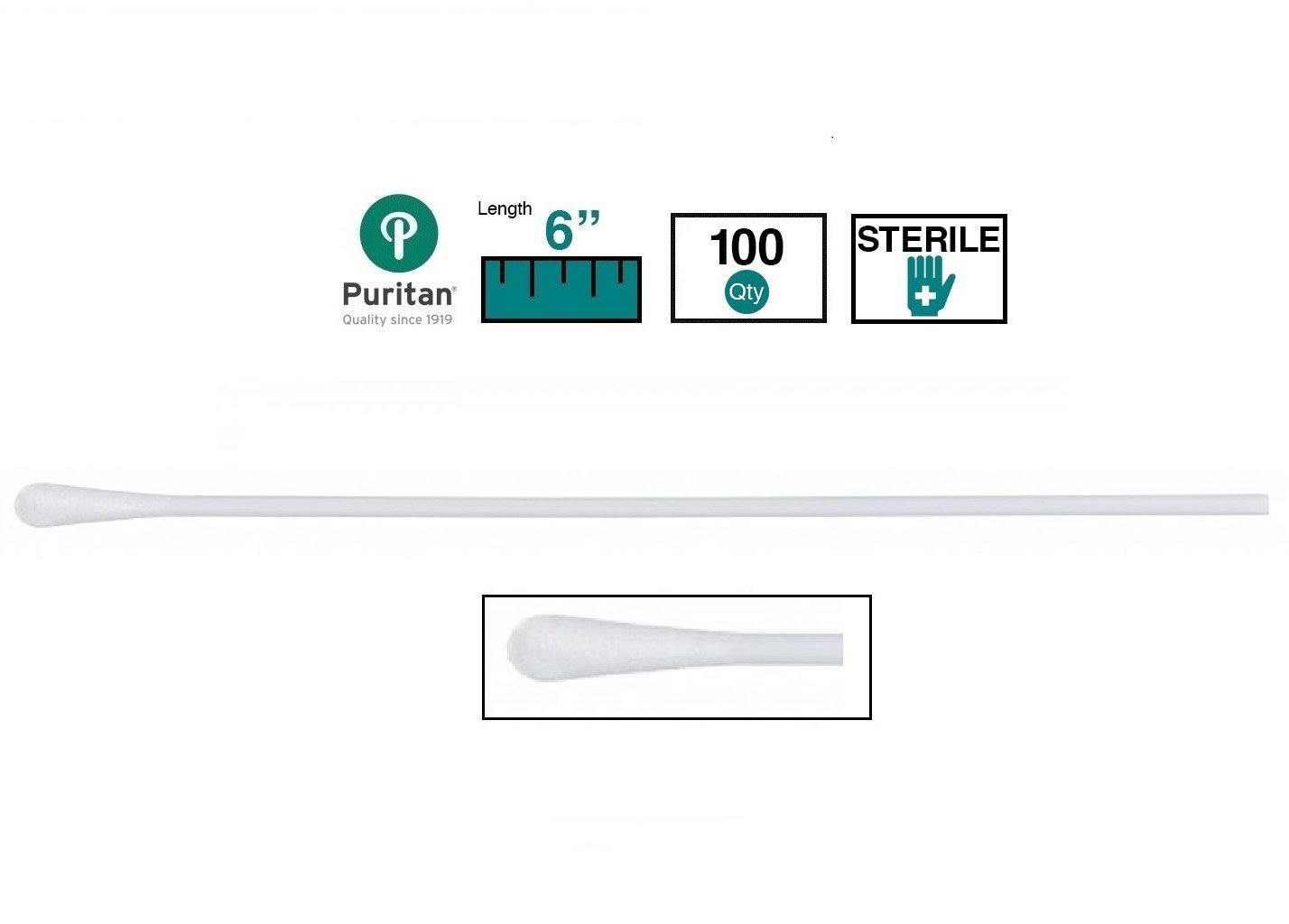 Puritan Medical 6" Sterile Standard Rayon Swab w/Polystyrene Handle ...