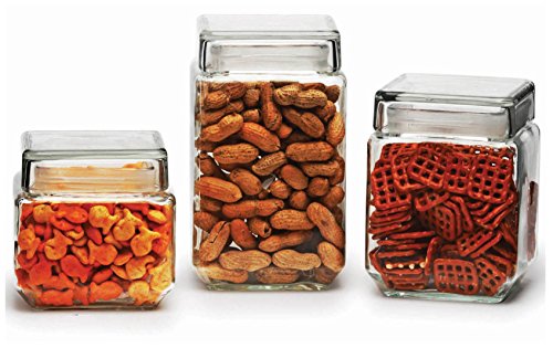 Circleware 3 Piece Visibility Glass Jar Canister Set with Glass Lids ...