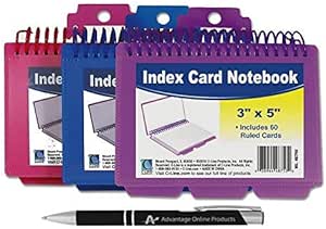 3-Pack Index Card Notebook With Tabs, Includes 60 Ruled 3 x 5 Inch ...
