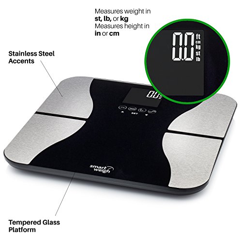 Smart Weigh Digital Bathroom BMI Body Fat Weight Scale, Tempered Glass ...