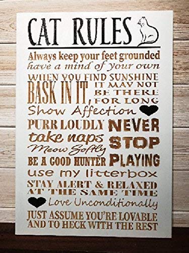 Amazon.com: Cat Rules Wall Plaque Laser Engraved Personalized Custom ...