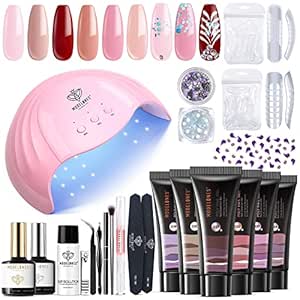 Amazon.com: Modelones Poly Extension Gel Nail Kit - 6 Colors with 48W ...