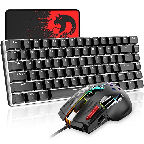 Mechanical Keyboard and Mouse Combo Wired 82 Keys White Backlit Gaming ...