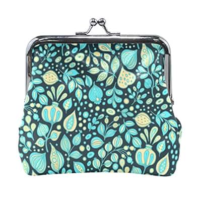 Amazon.com: Florals Leaves Pattern Plant Coin Purse Clasp Pouch for ...