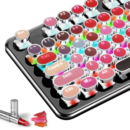 Basaltech Keyboard Typewriter Style with Rainbow LED Backlight,Vintage ...