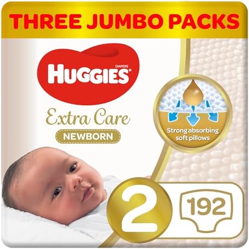 Huggies Extra Care Newborn, Size 2, 4-6 kg, Super Jumbo Pack, 192 ...
