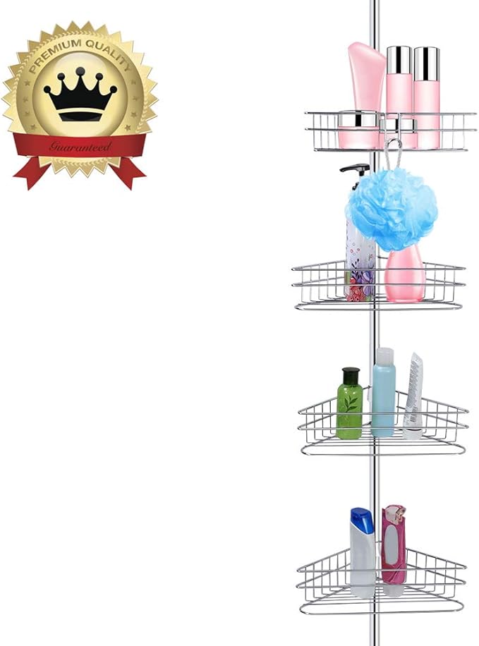 Telescopic Shower Storage Corner Shelf, 4 Tier Adjustable Tension ...