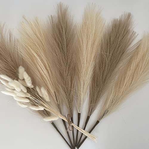 Faux Pampas Grass Small Short Pampas Grass Mini Pampas Grass Fake 18 6 Stems Beige And Taupe