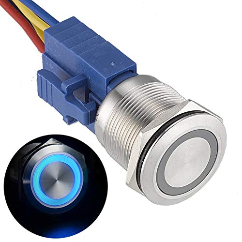 APIELE 22mm Latching Push Button Switch 12V Angel Eye Ring Light LED Waterproof Stainless Steel ...
