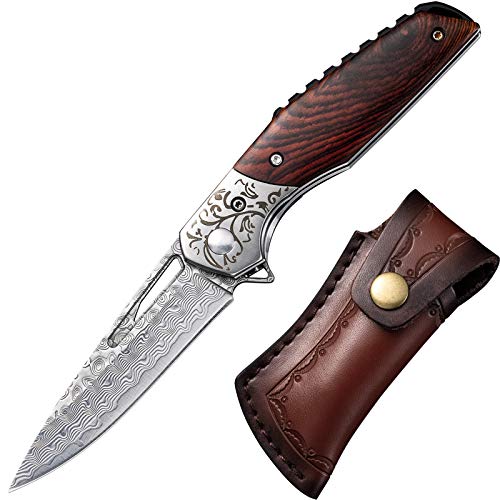 edcfans Damascus Pocket Knife for Men Women, Handmade Folding Pocket ...