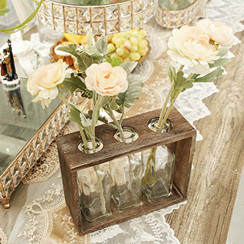 Funsoba Rustic Small Vase Set with Wood Rack for Home Dining Room ...