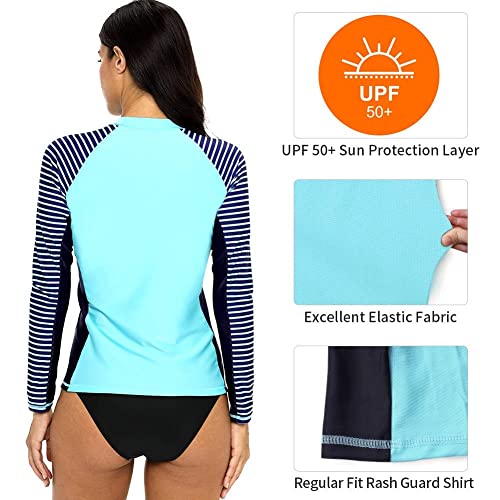 CharmLeaks Rash Guard Women Long Sleeve Swim Shirts UV 50+ Sun Protection Shirts Light Blue M ...