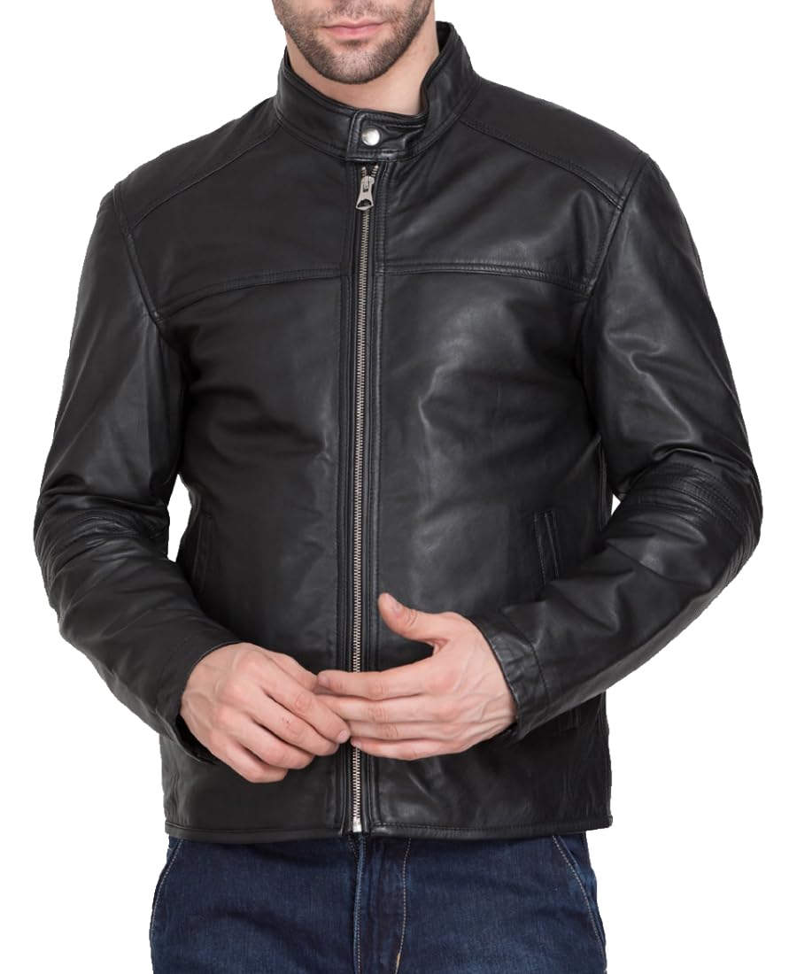 Men's Black Genuine Lambskin Leather Classic Biker Style Jacket | Black lambskin Leather Jackets ...