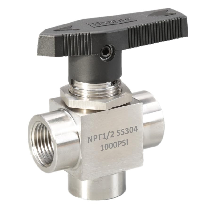 3 Way Ball Valve 1/2" NPT Reduce port 7mm Stainless Steel L Port NPT ...