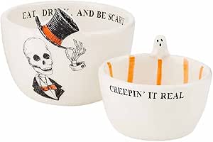 Amazon.com: Mud Pie Halloween Nested Dip Bowl Set of 2 (Skeleton ...