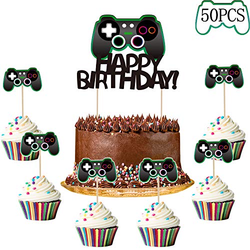 50 Pieces Video Game Cake Toppers Gaming Cupcake Toppers Gamer Cake ...