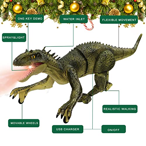 MAMABOO Remote Control Dinosaur T-Rex Toy for Kids Ages 3-7, RC Spray Raptor with LED Lights ...