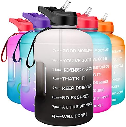QuiFit Gallon Water Bottle Motivational - with Time Marker & Straw Leak-Proof BPA Free Durable ...