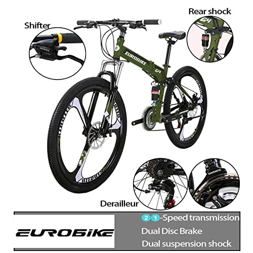EUROBIKE G4 Folding Mountain Bike, Adult Folding Bike, Full Suspension Mountain Bike 26 Inch,21 ...