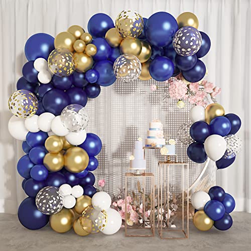 Navy Blue Gold Balloon Garland Arch Kit, 129Pcs Royal Blue Gold White Latex Balloons Silver ...
