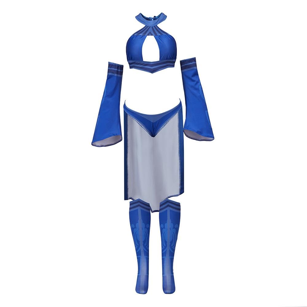 Aduchesscos Mortal Kombat Kitana Cosplay Costume Adult Women Kitana Sexy Blue Battle Suit Halter 