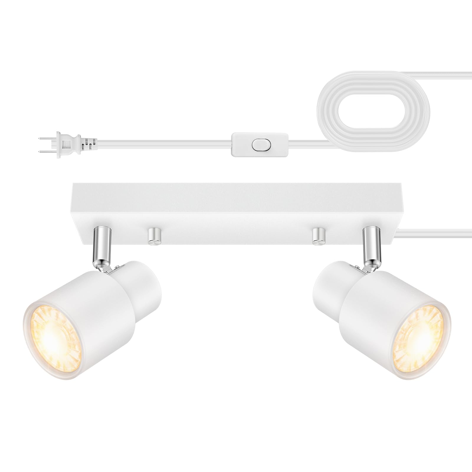 Plug in Track Lighting Fixtures Ceiling, White Track Light LED, 2-Light ...