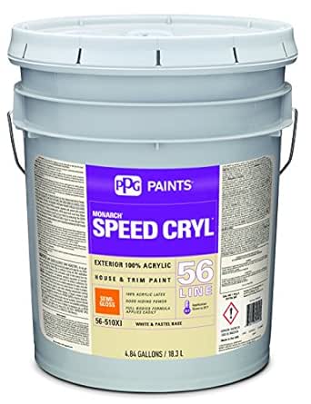 PPG PAINTS Monarch Speed Cryl Exterior Acrylic Paint, Semi-Gloss, White ...