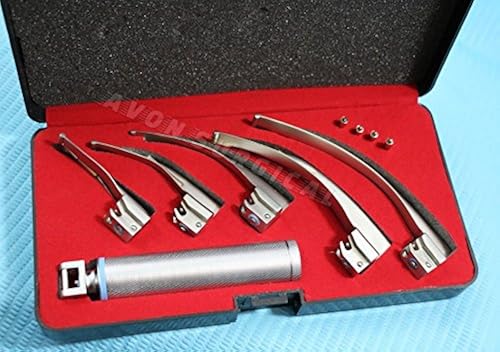 Set of 5 LARYNGOSCOPE Macintosh MAC Intubation Blades + Medium Handle ...