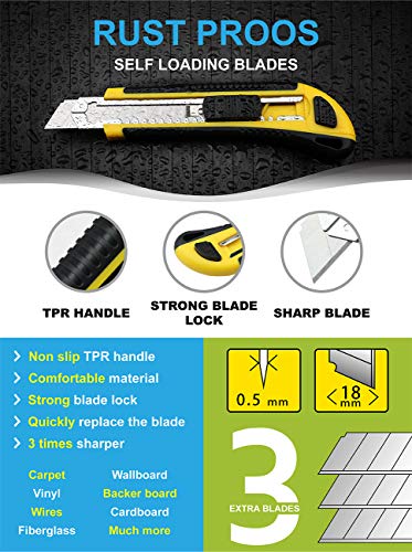 Utility Knife, 18mm Wider Razor Sharp Blade, Heavy Duty Box Cutter with Holster, Quick Change ...