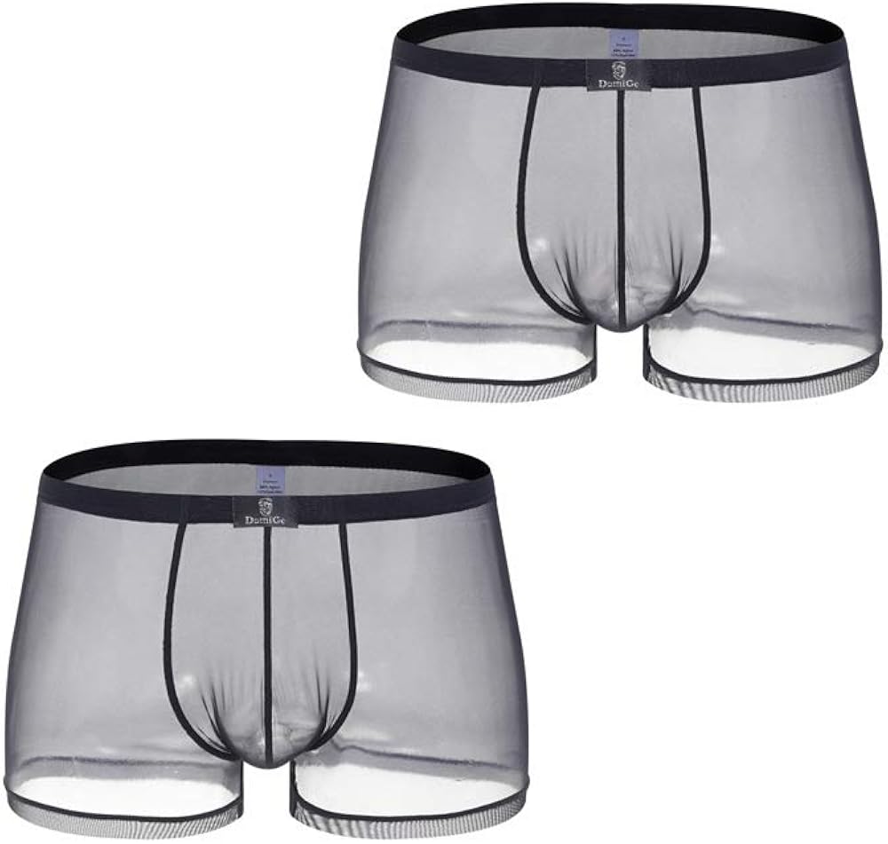 Two Pairs of Mens Sheer Mesh See-through Soft Boxer Trunks: Amazon.co ...