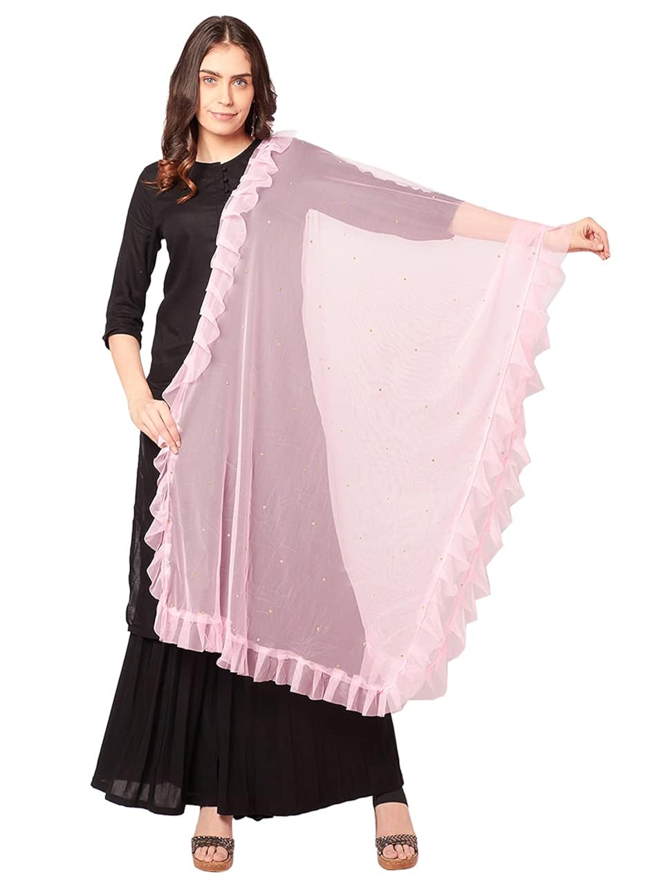 Buy Dupatta Bazaar Woman's Embellished Baby Pink Net Dupatta with ...
