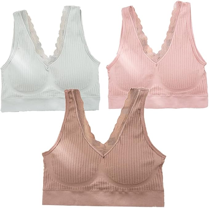 Thin Soft Comfy Daily Bras Lace Trim Seamless Leisure Bras for Women ...