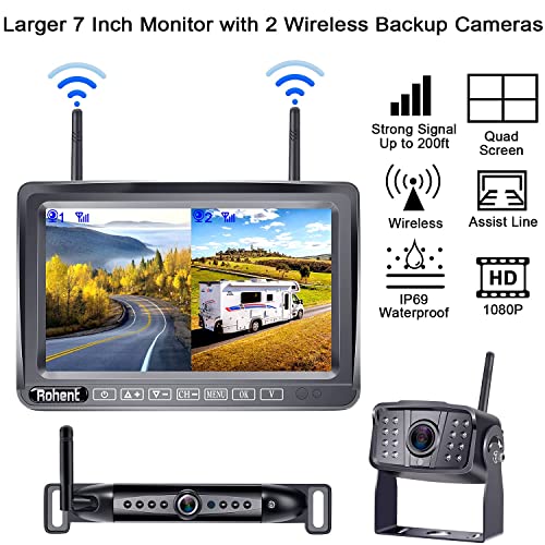 RV Backup Camera Wireless HD1080P 2 Cameras with 7 Inch Touch Key DVR ...