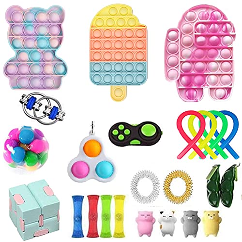 Fidget Toy Pack, Pop Bubble Cheap Sensory Fidget Pack Stress Relief Toys with Marble Mesh Pop ...