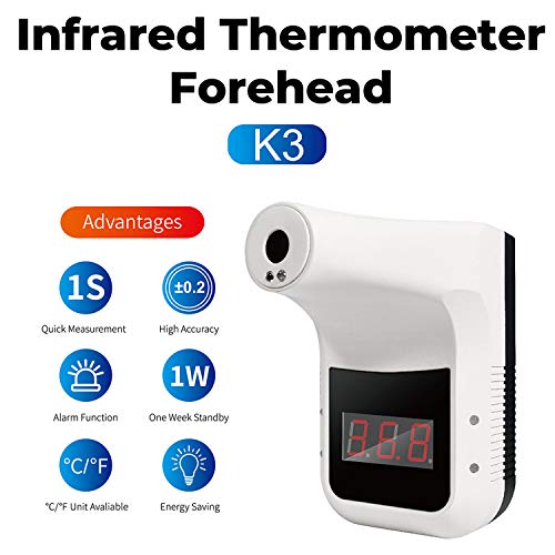 LETUSTO Wall-Mounted Infrared Forehead K3 Thermometer - Non-Contact Instant Reading Digital ...