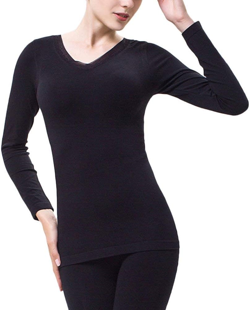 Mieuid Women's Breathable Thermal Underwear Suits V Neck Warm Tops and ...