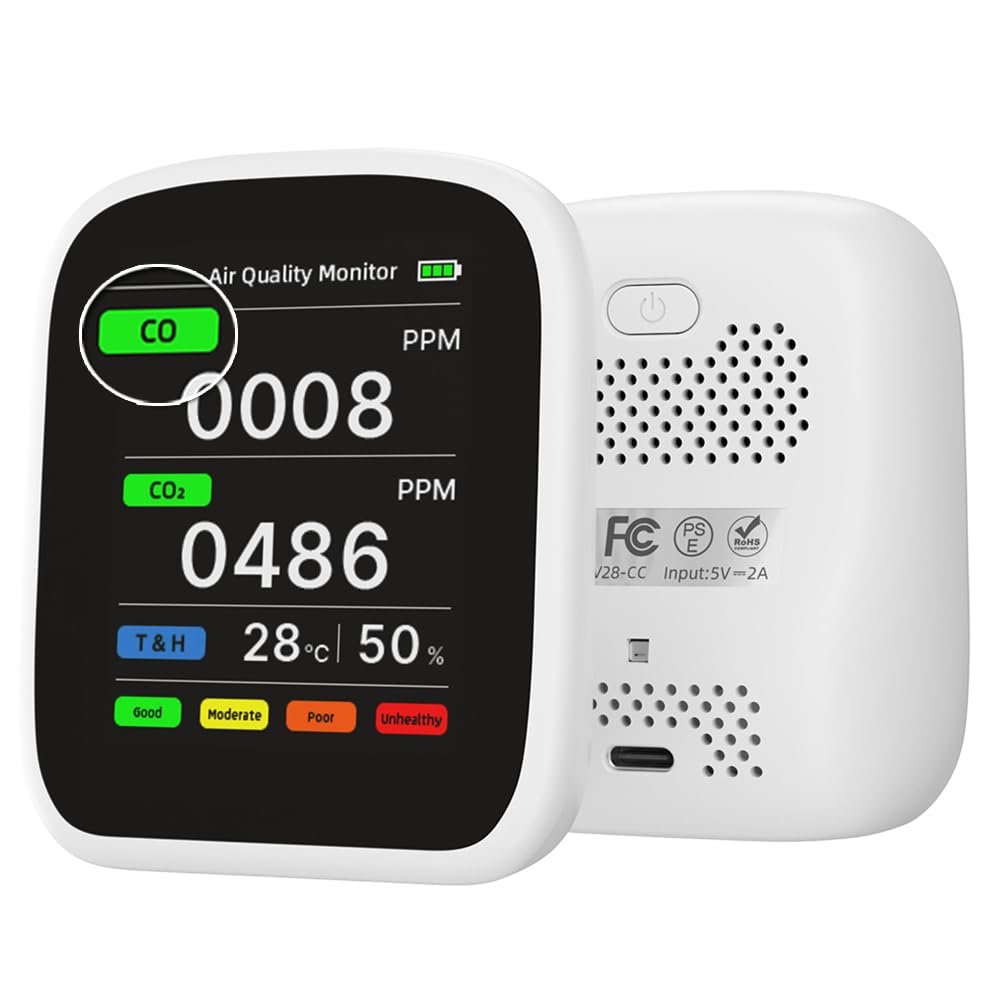 CO Detector, 4 in 1 Air Quality Meter Portable CO2 Monitor High Accurate Detects Carbon Dioxide ...