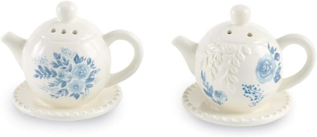 Amazon.com: Mud Pie Blue Floral Teapot Salt and Pepper Shaker Set of 2 ...