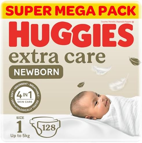 Huggies Extra Care Newborn, Size 1, Up to 5 kg, Twin Jumbo Pack, 128 ...