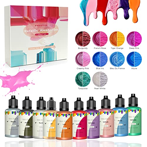 Metallic Alcohol Ink Set - 10 Concentrated Metal Color Pigment Alcohol ...