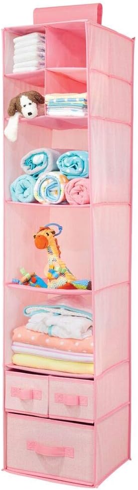 mDesign Hanging Wardrobe Organiser – 7 Shelves & 3 Drawers – Ideal ...
