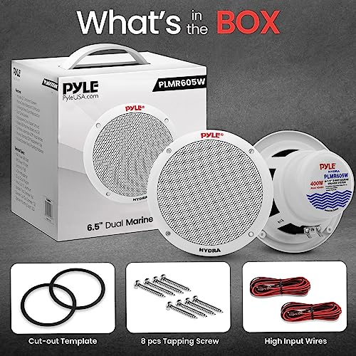 Pyle 6.5 Inch Dual Marine Speakers - 2 Way Waterproof and Weather Resistant Outdoor Stereo Sound ...